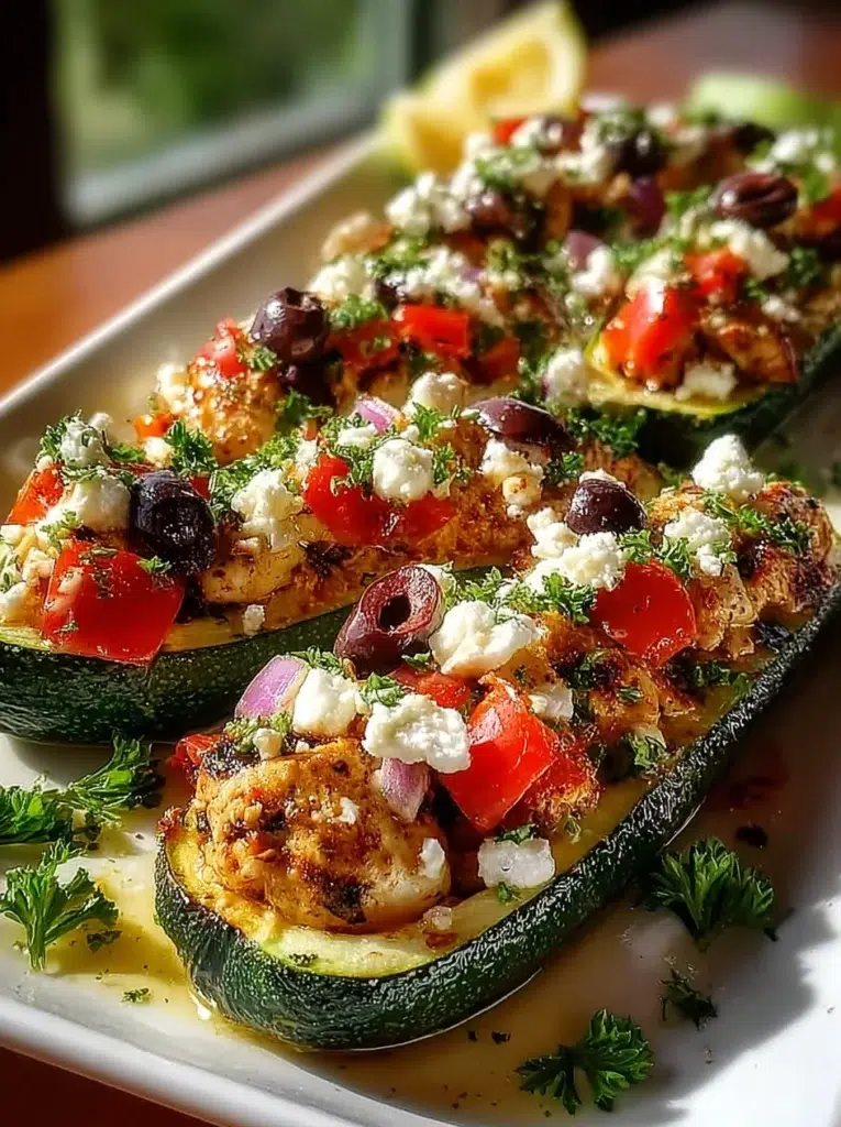 Easy Sun-Drenched Mediterranean Chicken Stuffed Zucchini Boats
